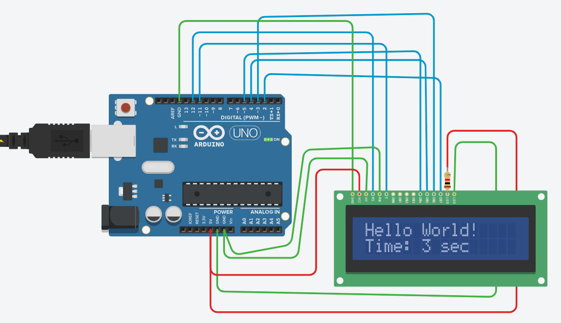 Write a program to print hello world to the lcd liquid crystal display ...